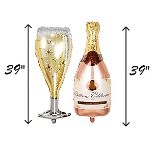 4 PCs Golden & Pink Champagne Goblet Wine Glasses and Bottles Mylar Foil Helium Balloons, 39 in Home Party/Graduation/Family Celebration/Birthday/Camping/indoor/outdoor pop Decoration (JOOZZE)