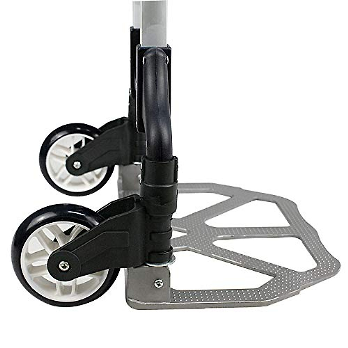 Y&Y Decor Compact Portable Folding Hand Truck Aluminium Luggage Trolley Cart and Dolly with Black Elasticized Cord, Telescoping Handle, PVC Wheels for Travel Office Auto Moving (Black)