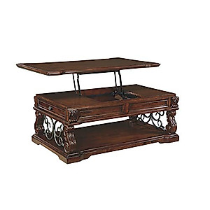 Signature Design by Ashley Alymere Traditional Lift Top Coffee Table, Hand-Finished with 2 Storage Drawers and Fixed Floor Shelf, Dark Brown