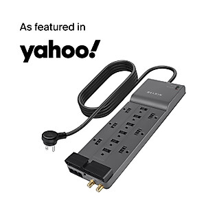 Belkin BE108230-06 8-Outlet Power Strip Surge Protector w/Flat Plug, 6ft Cord (3,550 Joules),Black & 12-Outlet Power Strip Surge Protector w/ 8ft Cord (3,940 Joules), Gray