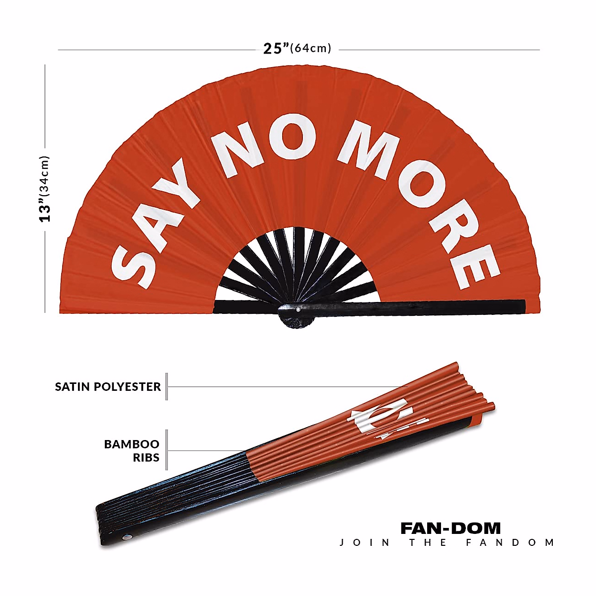 Say no more hand fan foldable bamboo circuit hand fan funny gag slang words expressions statement gifts Festival accessories Rave handheld Circuit event fan Clack fans (Red)