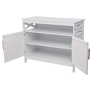 Aoerte Kitchen Sideboard Storage Cabinet, Large Dining Buffet Server Cupboard Cabinet, Console Table with Display Shelf and Double Doors, Idea for Kitchen and Dining,White