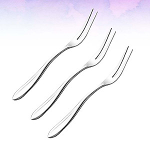3pcs Stainless Steel Fruit Forks Metal Dinner Forks Satin Forks Two Prong Dinner Fork for Home Restaurant Hotel (Silver)