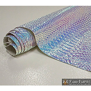 Fabric Empire Vinyl Upholstery Embossed Snake Holographic Glossy Fabric Light Blue 54" Wide Sold by The Yard