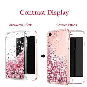 WORLDMOM Compatible with iPhone SE 2022 Case,for iPhone SE 2020 Case,Bling Moving Liquid Floating Sparkle Colorful Glitter Waterfall Clear TPU Protective Case for iPhone 7/8/ se2/ Se3, Rose Gold