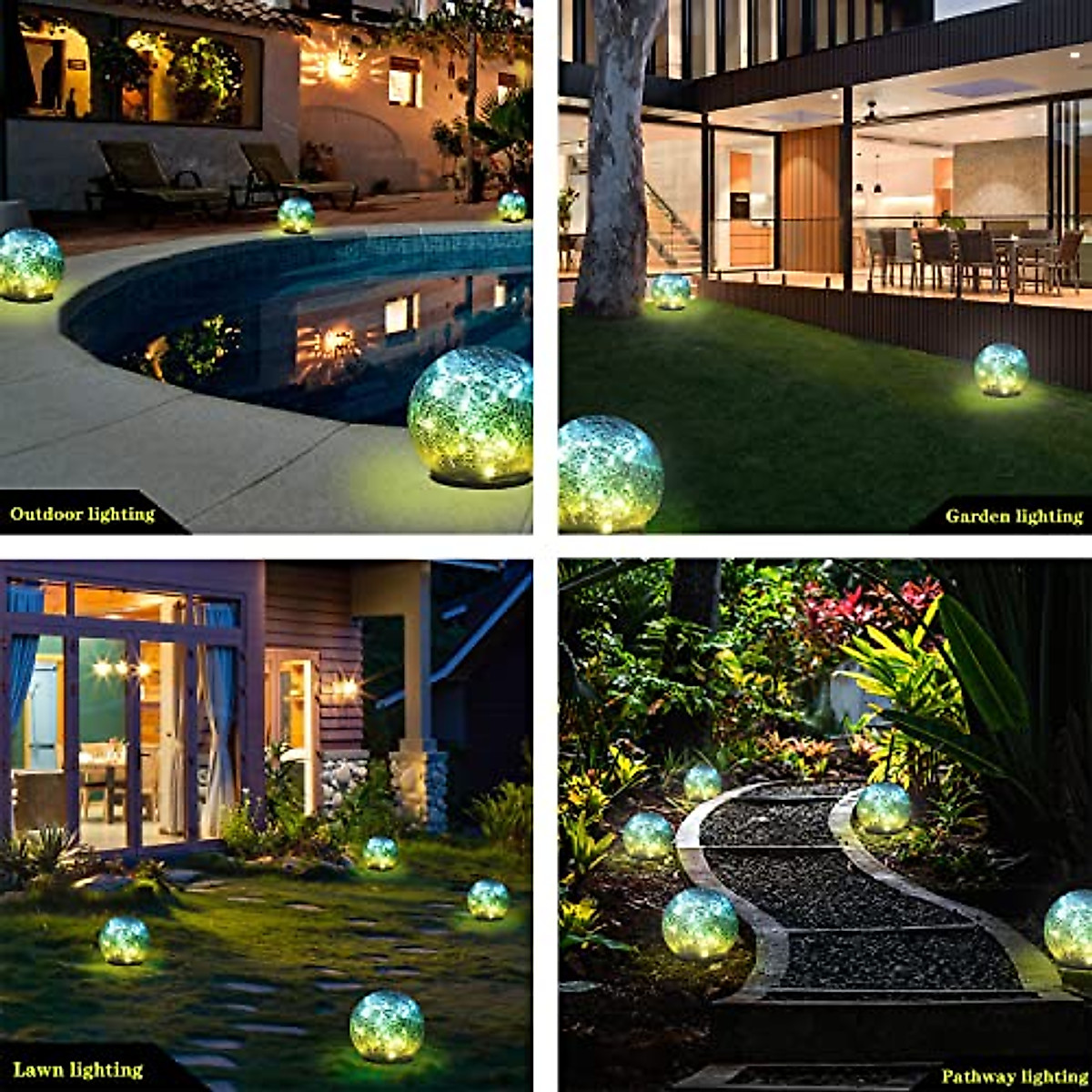 UAMSTYLE Globe Solar Lights Waterproof Decorative 2 Pack Globe Cracked Glass Gazing Ball for Outdoor Garden Decor Decorations Pathway Patio Yard Lawn,Blue
