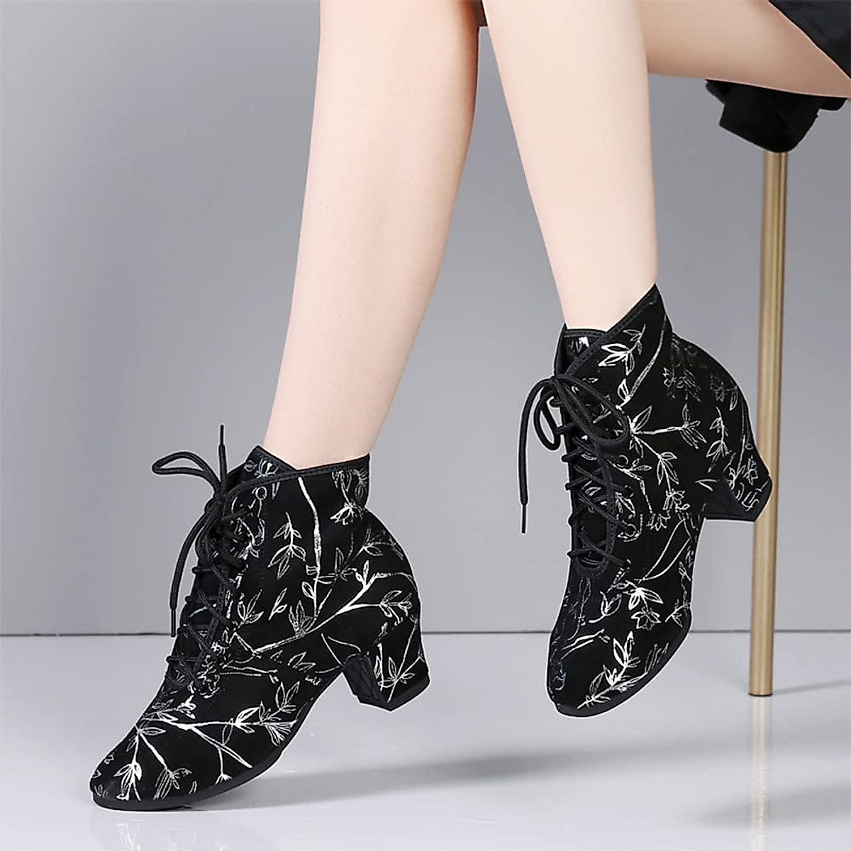 HROYL Women's Latin Dance Boots Close Toe Ballroom Tango Performance Practice Teaching Dancing Shoes,LHD-GBNJB-TJYH-5-R,US 8