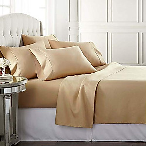 6 Piece Hotel Luxury Soft Cotton Premium Bed Sheets Set, Deep Pockets, Bedding Set Beige Solid,Twin Extra Long - 39" x 80" Fits Mattress Upto 30-35 inches 600-TC