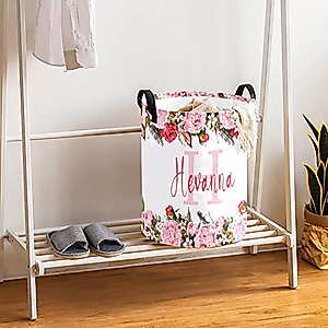 Personalized Baby Laundry Basket Flower Floral Custom Nursery Hamper Collapsible Organizer Storage Bedroom Decor for Girls Adults Women (Floral 10)