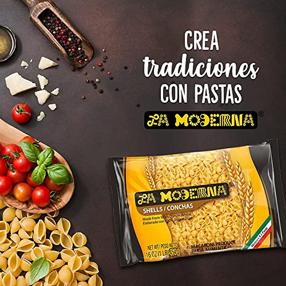 La Moderna Shells Pasta, Noodles, Durum Wheat, Protein, Fiber, Vitamins, 7 Oz, Pack of 20