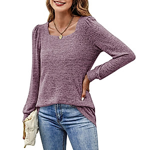 BZB Business Casual Tops for Women Oversized Cute Sweatshirts Square Neck Fall Shirts Purple XL
