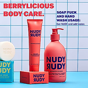 Nudy Rudy - Berrylicious - Liquid Hand Wash + 2 Bar Soap Bundle - Organic Shea Butter - Cloudberries - Non-Greasy - Hand Soap - Body Wash - Skin Care - Men & Women - 16.9 fl oz & 4.2 oz - 3 Pack