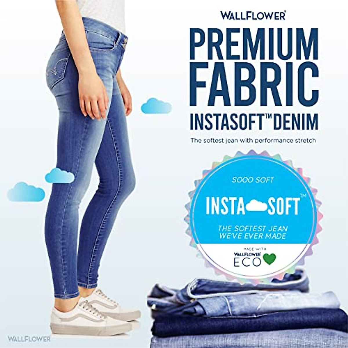 WallFlower Women's Ultra Skinny Mid-Rise Insta Soft Juniors Jeans (Standard and Plus), Black, 13