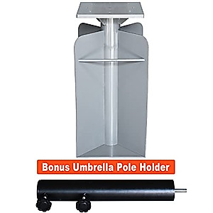 EliteShade USA In-ground Umbrella Base Stand Umbrella Holder for Both Offset Cantilever Umbrella and Middle Pole Patio Umbrella, Silver, Bonus Umbrella Pole Holder