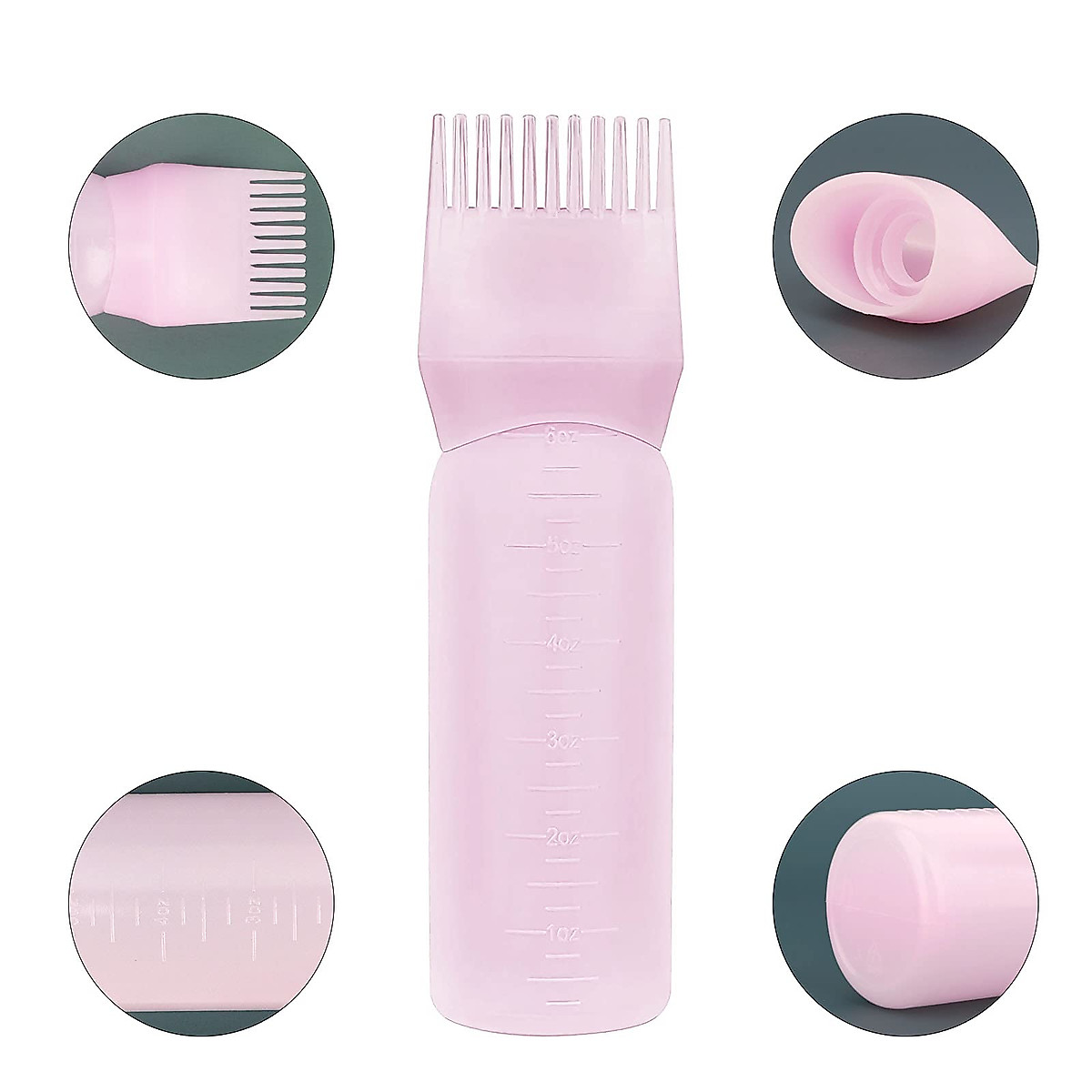 Yebeauty Root Applicator Bottle, 2 Pack 6 Ounce Comb Applicator Bottle for Hair Dye Bottle Applicator Brush with Graduated Scale- Pink