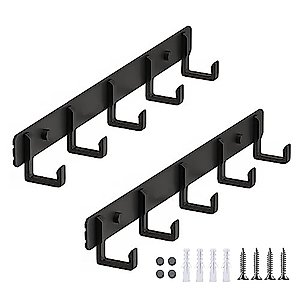 LUYU Wall Mounted Hook Rack 5 Haning Hooks Black Wall Hooks for Hanging Coat Hanger Wall Coat Rack with Hooks Towel Hooks for Bathrooms Space Saving Aluminum（2 Pack）