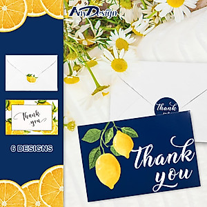 AnyDesign Lemon Thank You Cards Bulk 36 Pack Summer Thank You Cards with Matching Seal Stickers White Envelopes for Wedding, Baby Shower, Bridal Party and All Occasions