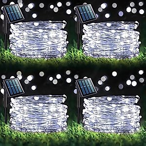 POTIVE Upgraded 4Pack Solar Fairy Lights, 132ft 400LED Total Solar Twinkle Lights Outdoor Waterproof, 8 Modes Solar Powered String Lights for Christmas Tree Garden Patio(White)