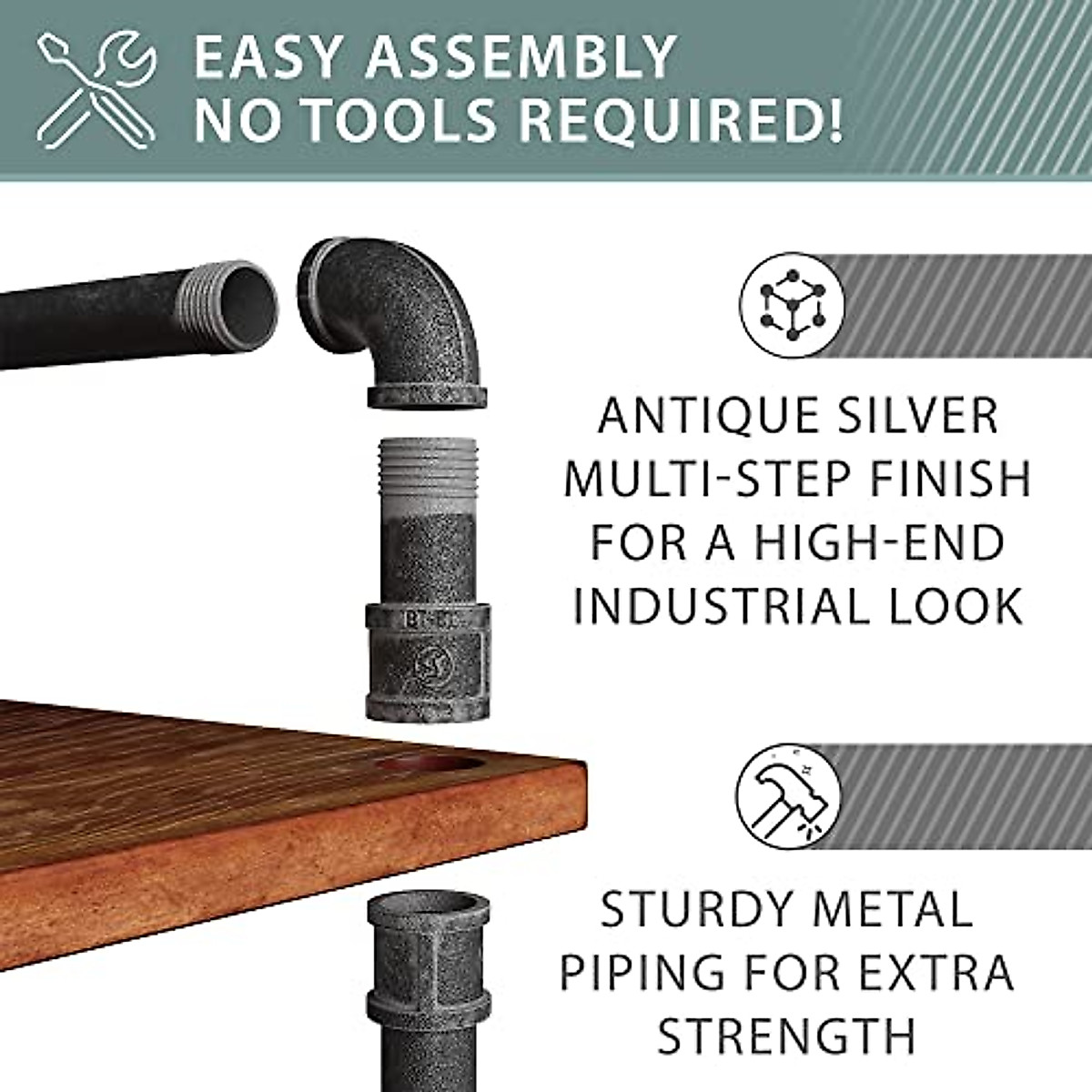 Barnyard Designs Furniture 4-Tier Etagere Bookcase, Solid Pine Open Wood Shelves, Rustic Modern Industrial Metal and Wood Style Bookshelf, Brown, 55" x 29.5" x 11.75"