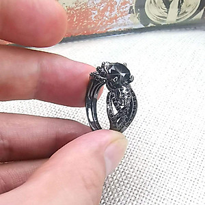 Gothic jewelry Skull Rings Halloween Punk Engagement Black Rings for Women Vampire Accessories Christmas Gifts (Round-Black, 8)