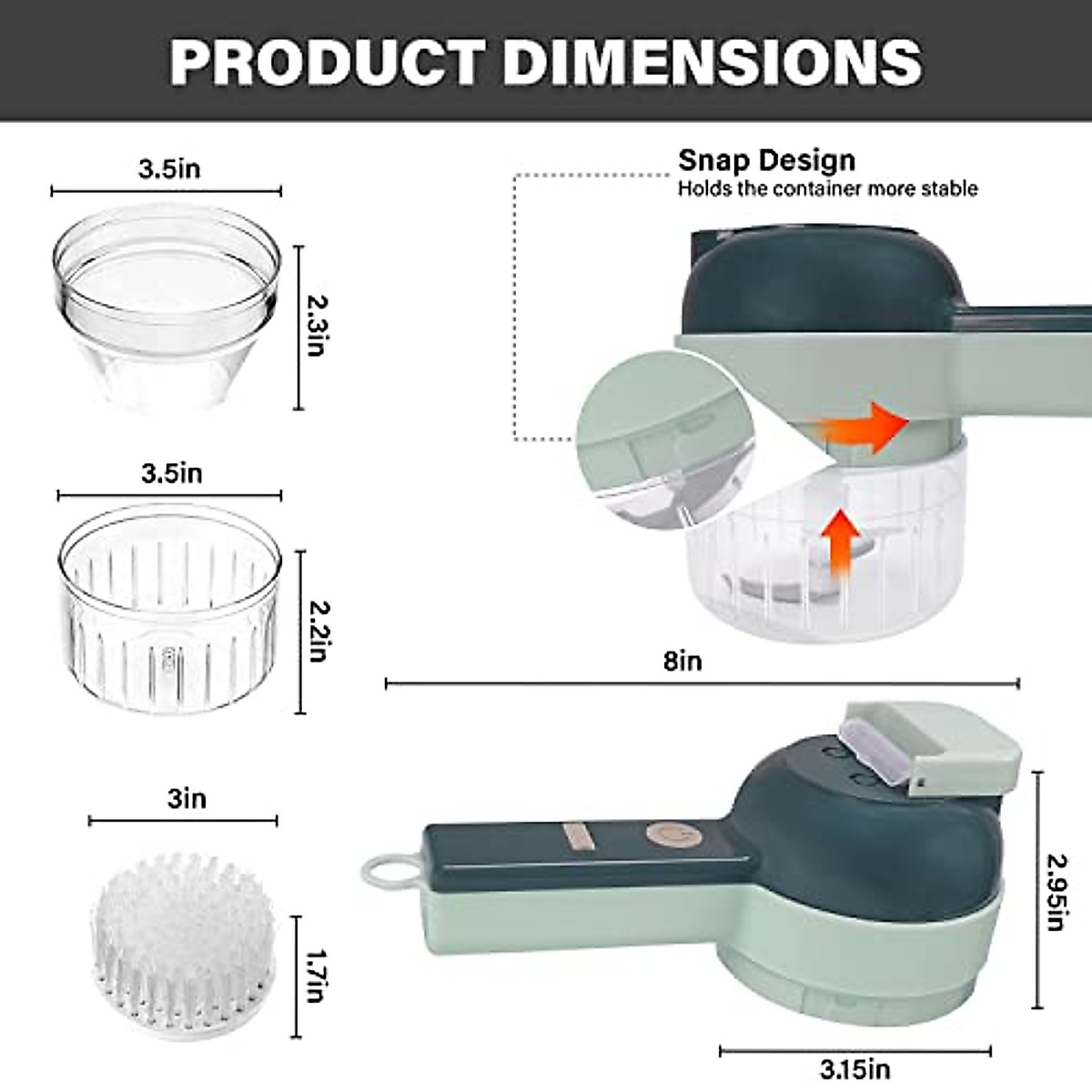 Arigold 3SPEEDS 4 in 1 Vegetable Chopper: Cordless Mini Chopper, cabbage Dicer, meat grinder, Vegetable cutter. Comes with Egg and Cream Beater - Vegetable Slicer Dicer, home & kitchen. (Grey)