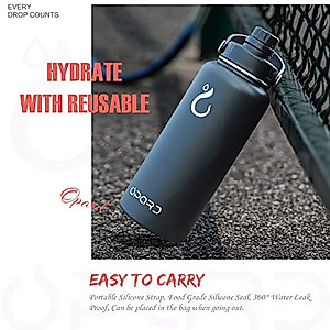 Opard Insulated Stainless Steel Water Bottle, 32oz Reusable Metal Water Bottles with Straw and Spout, One Lid Dual-Use