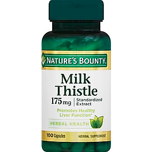 Nature's Bounty Milk Thistle, Herbal Health Supplement, Supports Liver Health, 175mg, 100 Softgels