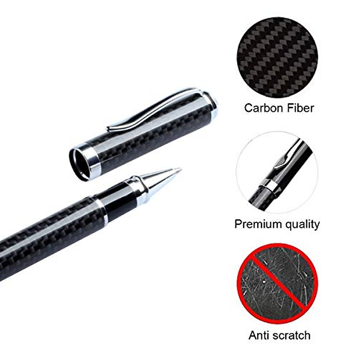 Executive Pen by Safedome - Elegant Roller Ball Pen with Carbon Fiber Barrel and Stainless Steel Accents, Refillable Pen, Professional and Fancy Luxury Pens for Journaling - Black and Silver