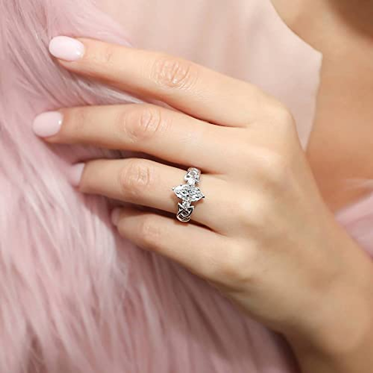 BERRICLE Sterling Silver Celtic Knot Wedding Engagement Rings Cubic Zirconia CZ 3-Stone Cocktail Promise Ring for Women, Rhodium Plated Size 9