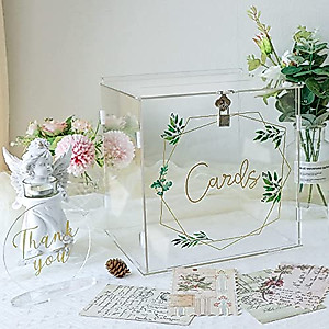 AerWo Acrylic Wedding Card Box for Wedding Reception, Clear Gift Card Box with Lock, Wedding Money Boxes Acrylic Card Box for Party Anniversary Graduation Birthday Baby Shower Decorations