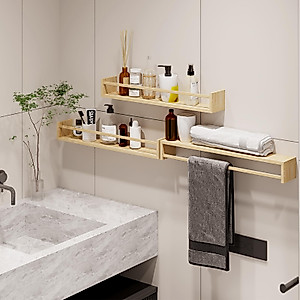 Fixwal Nursery Book Shelves, 23.6 Inch Floating Bookshelves for Wall Set of 3, Baby Nursery Decor, Solid Wood Wall Mounted Shelves for Books, Toys and Decor Storage (Natural Wood)