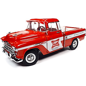 Auto World 1957 Chevy Cameo Pickup Truck Red and White 1/18 Diecast Model Car by Autoworld AW287