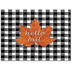 Area Rug for Bedroom Living Room Decor,Thanksgiving Fall Maple Leaves Ultra Soft Non-Slip Accent Rugs Indoor Large Floor Carpet White and Black Buffalo Plaid Non-Shedding Nursery Floor Mat,60x82in