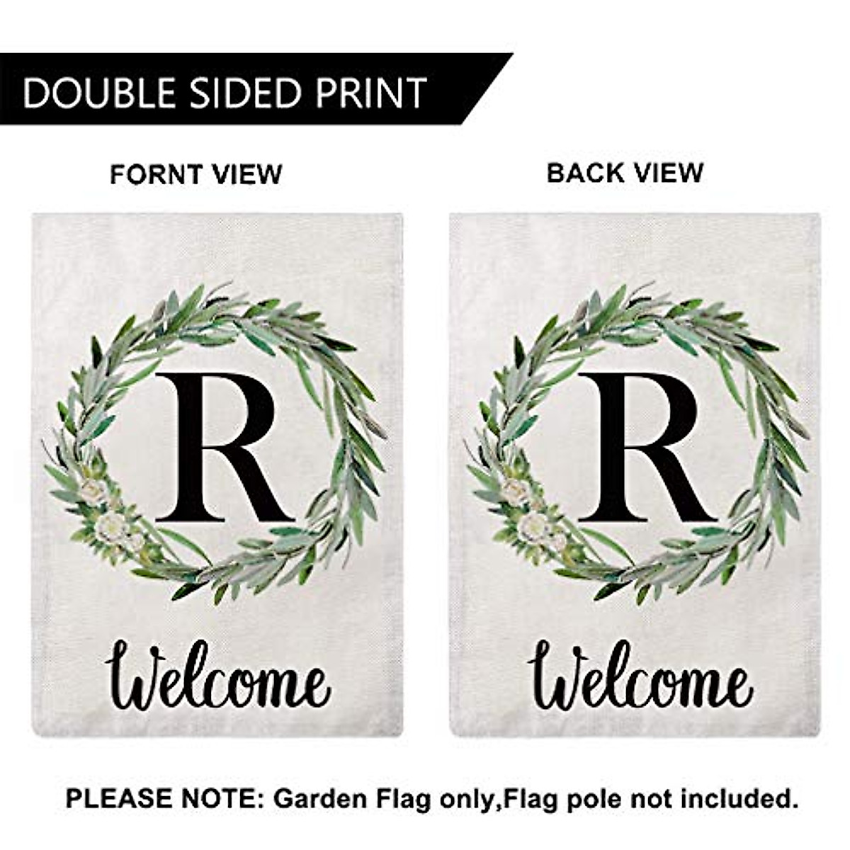 ULOVE LOVE YOURSELF Welcome Decorative Garden Flags with Letter R/Olive Wreath Double Sided House Yard Patio Outdoor Garden Flags Small Garden Flag 12.5×18 Inch