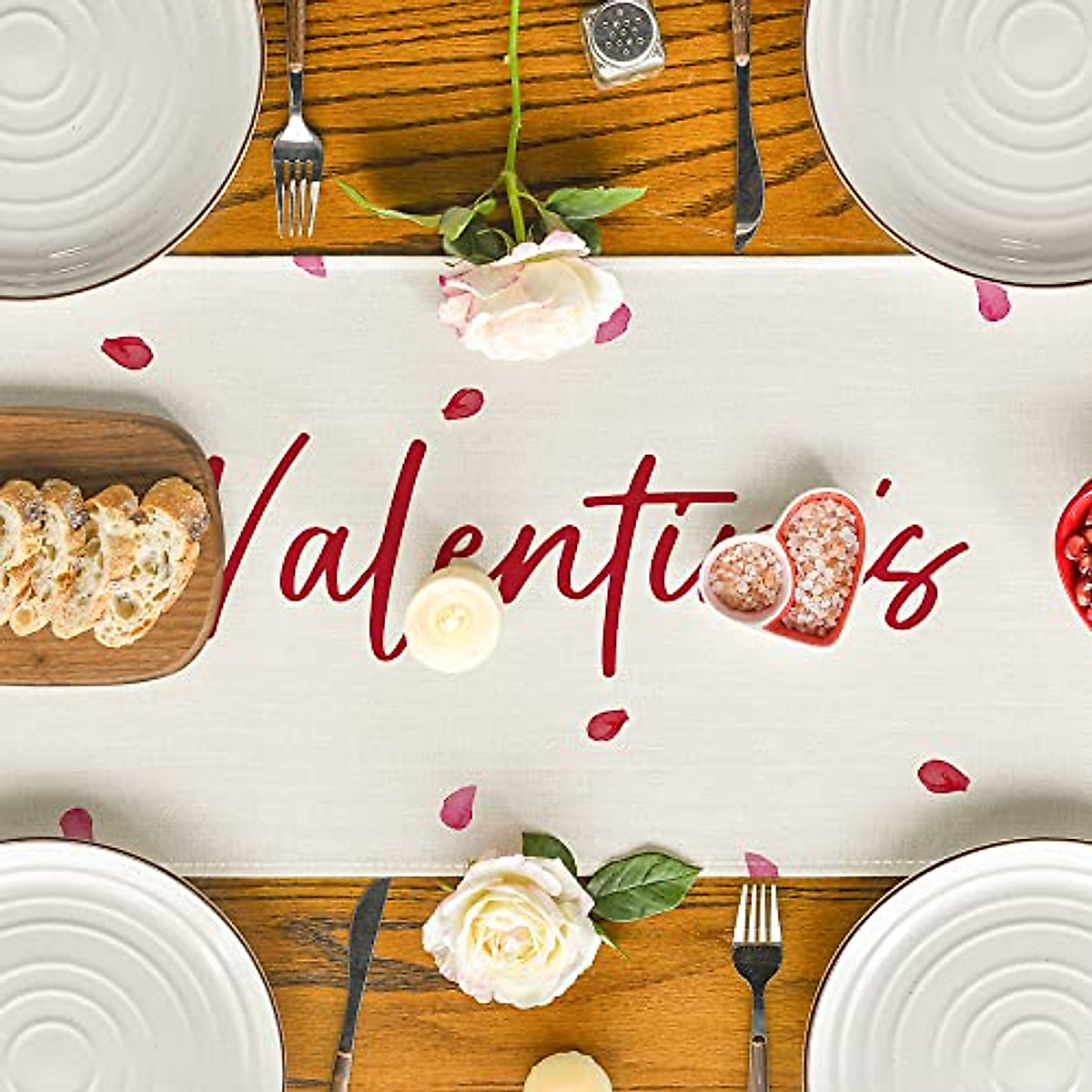 Artoid Mode Rose Vase Valentine's Day Table Runner, Seasonal Kitchen Dining Table Decoration for Indoor Home Party 13x72 Inch