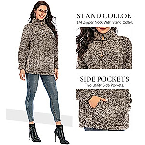 Les umes Women's Zipper Sherpa Pullover Fuzzy Fleece Sweatshirts Jacket Winter Oversized Outwear Coat Brown 2XL