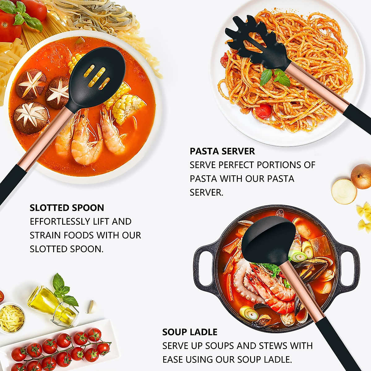 BBN Kitchen Utensils Set, Silicone Kitchen Utensils Set, 17Pcs Non-Stick Silicone Cooking Utensils Set, Heat Resistant Rose Gold Kitchen Utensil Set with Holder