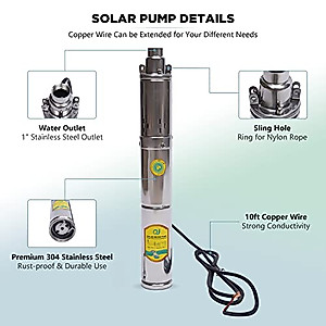 Submersible Deep Well Pump Solar Water Pump DC 24V 370W Stainless Steel Screw Pump, 213ft Lift 8.8GPM Flow, Agricultural Irrigation Pump Solar Water Circulating System