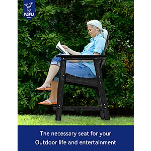 YEFU Balcony Chair, Tall Adirondack Chair Set of 2 with Connecting Tray, Poly Lumber Adirondack Chair Bar Stools, Patio Stools, 380lbs, Weather Resistant for Outdoor Deck Lawn Pool Backyard-Black