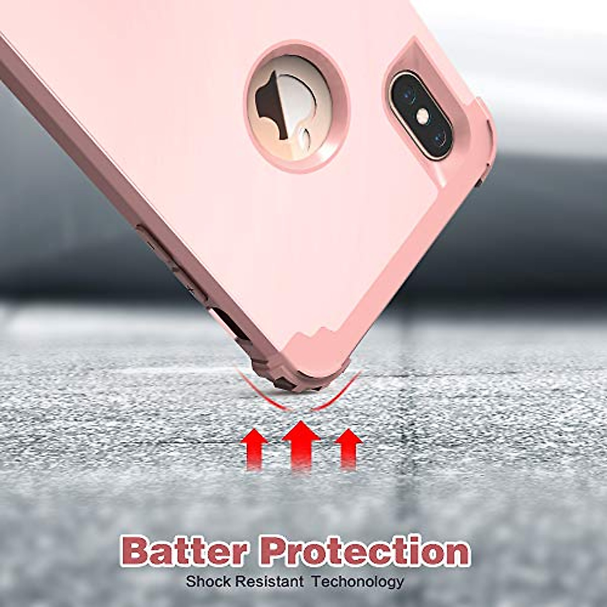 IDweel iPhone Xs Max Case with Tempered Glass Screen Protector, 3 in 1 Shock Absorption Heavy Duty Protection Hard PC Cover Soft Silicone Bumper Full Body Durable Case, Rose Gold