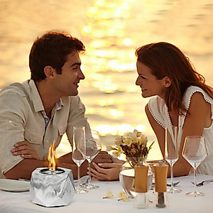 Hexagonal Concrete Tabletop Fire Pit - Indoor/Outdoor Smokeless Fire Pit with 2 Stainless Steel Chambers Burns Rubbing Alcohol, Bio Ethanol Fuels - Table Top Fire Pit Bowl/Mini Tabletop Fireplace