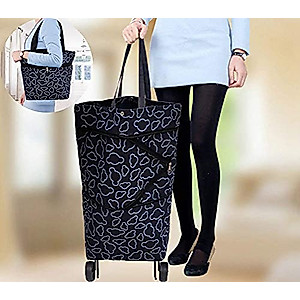 Collapsible Foldable Cart Reusable Shopping Grocery Trolley Bag on Wheels(Black)