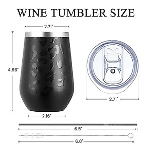 MEWAY 12oz Stainless Steel Wine Tumbler with Lid - Double Wall Vacuum Insulated Swig cups for Hot and Cold Drinks, Ideal for Coffee, Beer, Wine gifts for Women under 10 dollars(Black Leopard,1)