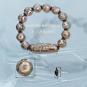 ZenBless Dzi Beads Tibetan Bracelet Mala Beads Feng shui Buddhist Meditation Amulet Three Eyes Nine Eyes Dzi Bead Necklace Bracelet Good Luck Gifts for Women Men