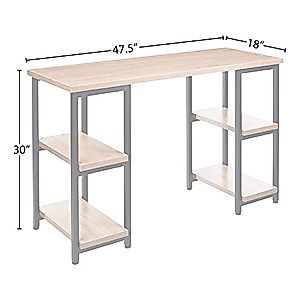 Coral Flower Landisl Desk,Simple and Modern Design,with Four Open Shelves for Books, Office Supplies or Accessories Within Easy Reach，Light Oak