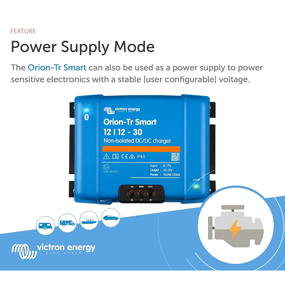 Victron Energy Orion-Tr Smart 12/12-Volt 30 amp 360-Watt DC-DC Charger Non-Isolated (Bluetooth)