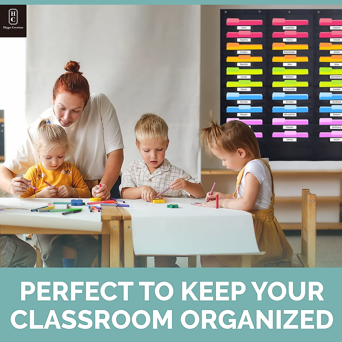 Black Pocket Chart for Classroom - 30 Pocket Storage Black Pocket Charts , 5 Over Door Hangers Included, Hanging Wall File Organizer for File Folders, School Mailbox, Home/Office Papers