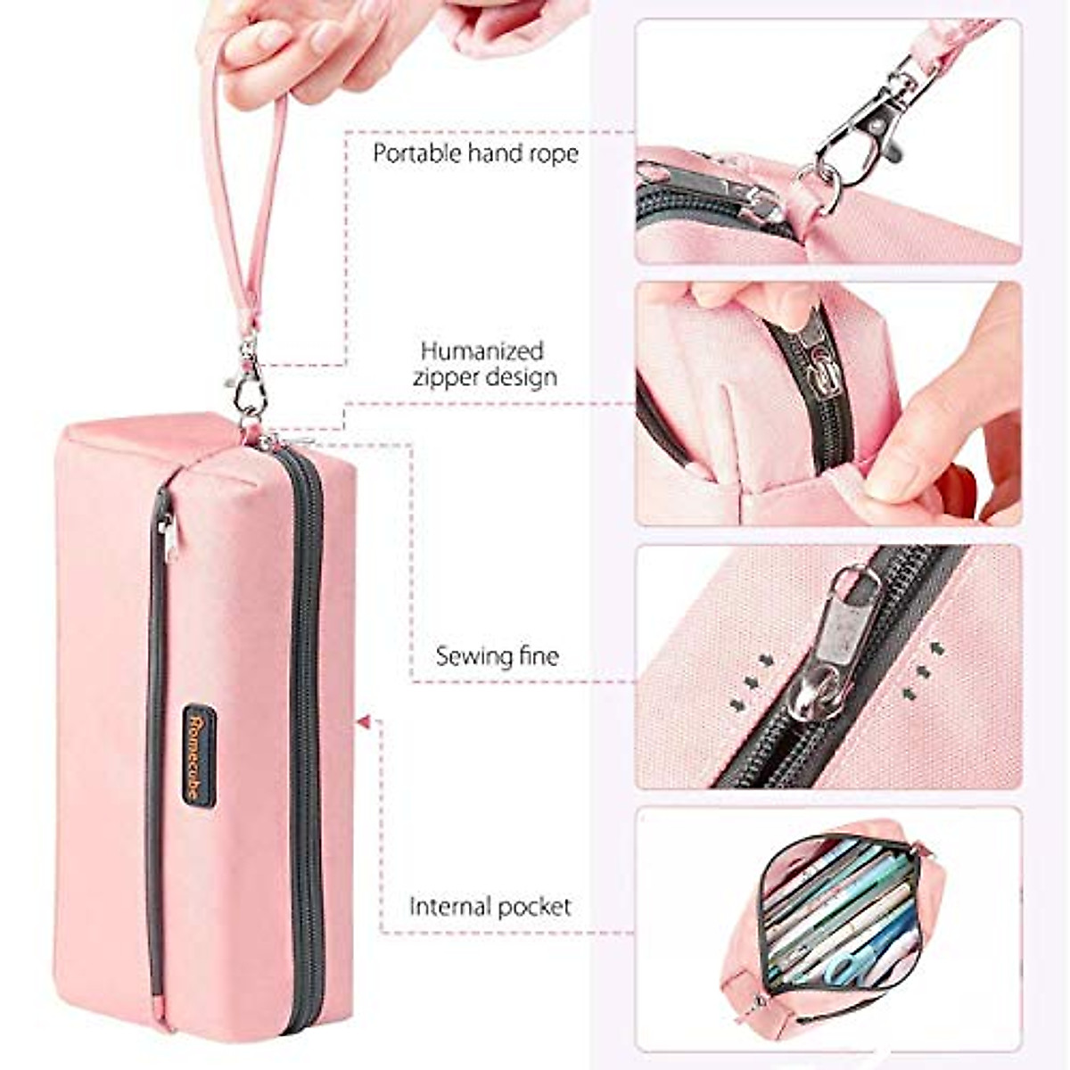 Homecube Pencil Case Cosmetic Bag Student Stationery Pouch Bag Office Storage Organizer for Girl Boy Women Men - Pink