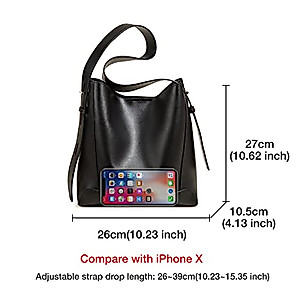 Women's Leather Hobo Designer Handbags Tote Purses for Women, Satchel Shoulder Bucket Bags (Black)