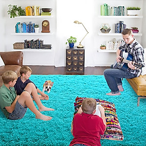 ISEAU Fluffy Rug Carpets Soft Shaggy Area Rug Indoor Floor Rugs for Kids Room Fuzzy Carpet Comfy Cute Nursery Rug Bedside Rug for Boys Girls Bedroom Living Room Home Decor Mat, 5ft x 8ft, Teal Blue